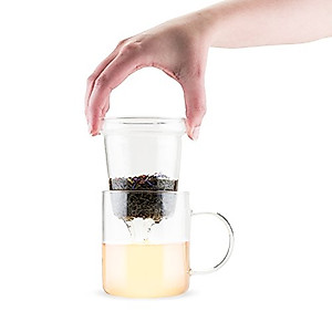 Pinky Up Blake Tea Cup with Infuser and Lid - Holds 12 ozGlass Tea Infuser Mug for Loose Leaf Tea - 12oz 3pc Set of 1