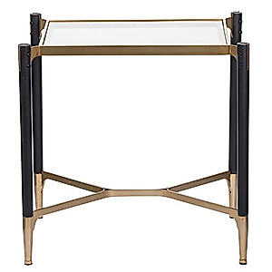 Benjara 24 Inch Accent Side Table, Iron Frame, Glass Top, Modern, Gold and Black