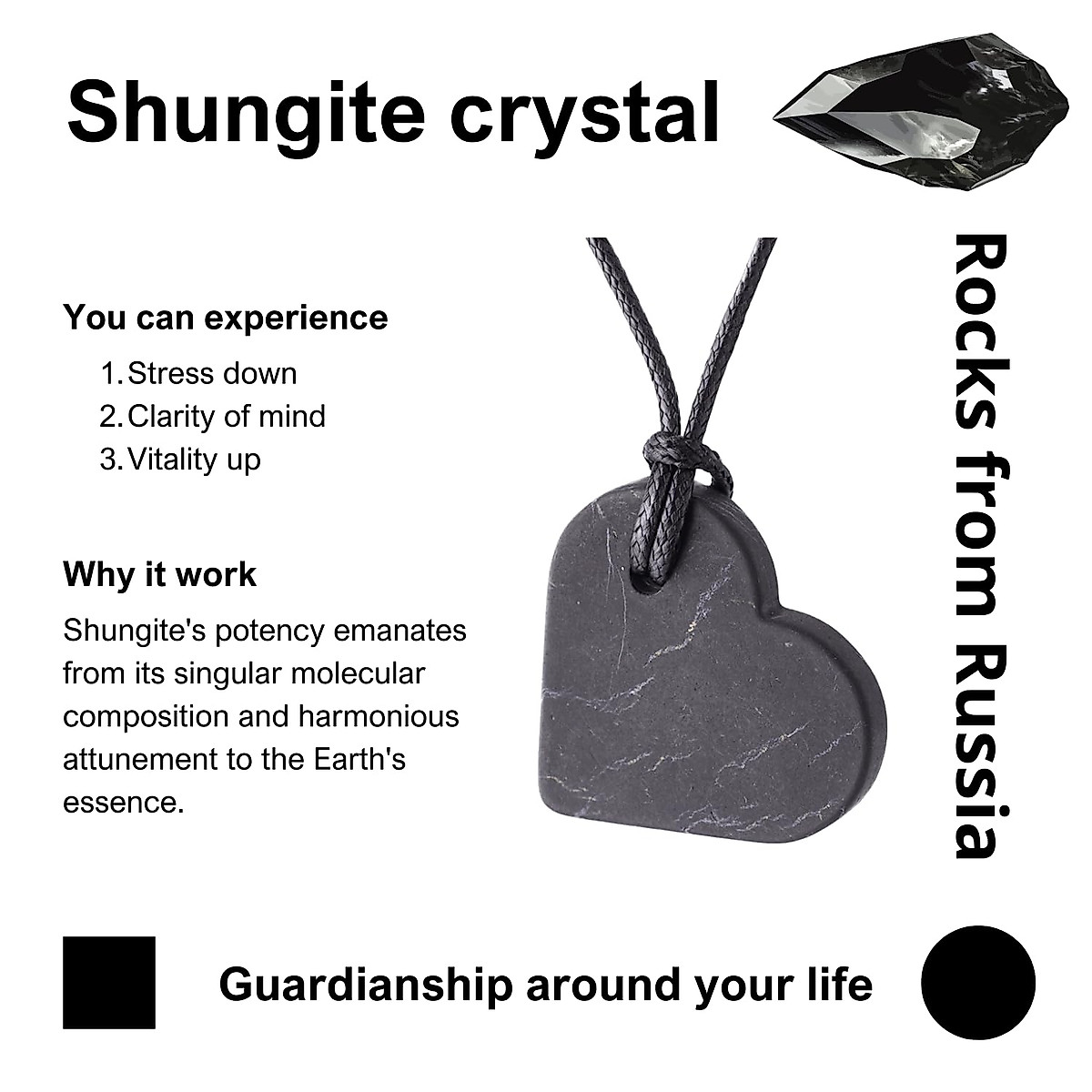 Keled Rocks - Heart Shungite Necklace - For protect yourself from influences - Shungite Stone - Nature Surface - Russian Mine