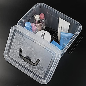 Anbers 6 Quart Clear Plastic Lidded Storage Bins, Latching Box with Handle, 4 Packs