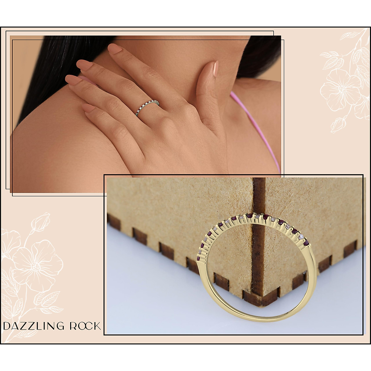 Dazzlingrock Collection Alternate Round Ruby & White Diamond Wedding Stackable Band for Women in 10K Yellow Gold, Size 7