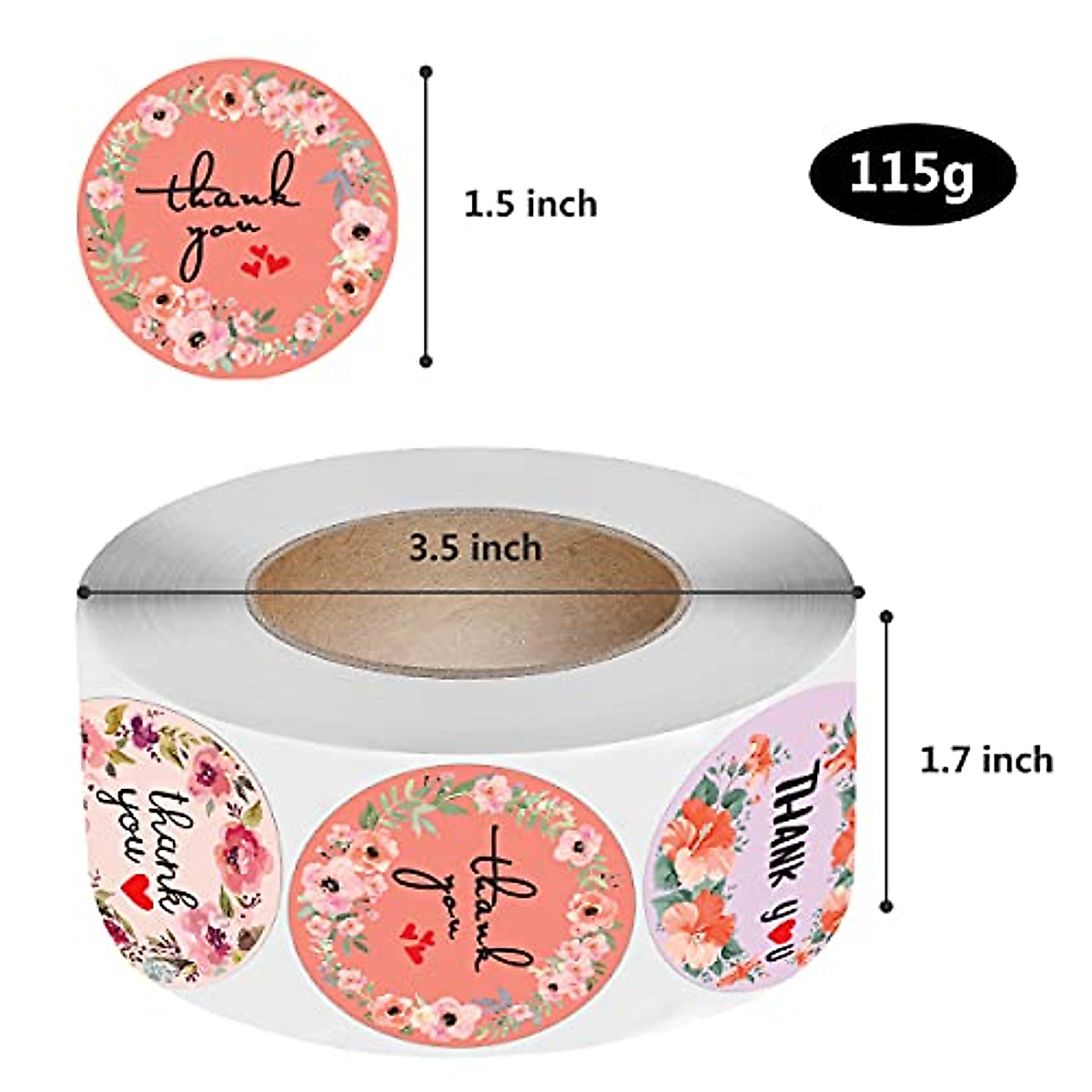 Thank You Stickers Labels 500PCS 1.5 Inch Small BusinessThanksgiving Waterproof for Party Baby Shower Wedding Hand Gift Small Business,Cute Clear 8 Colors