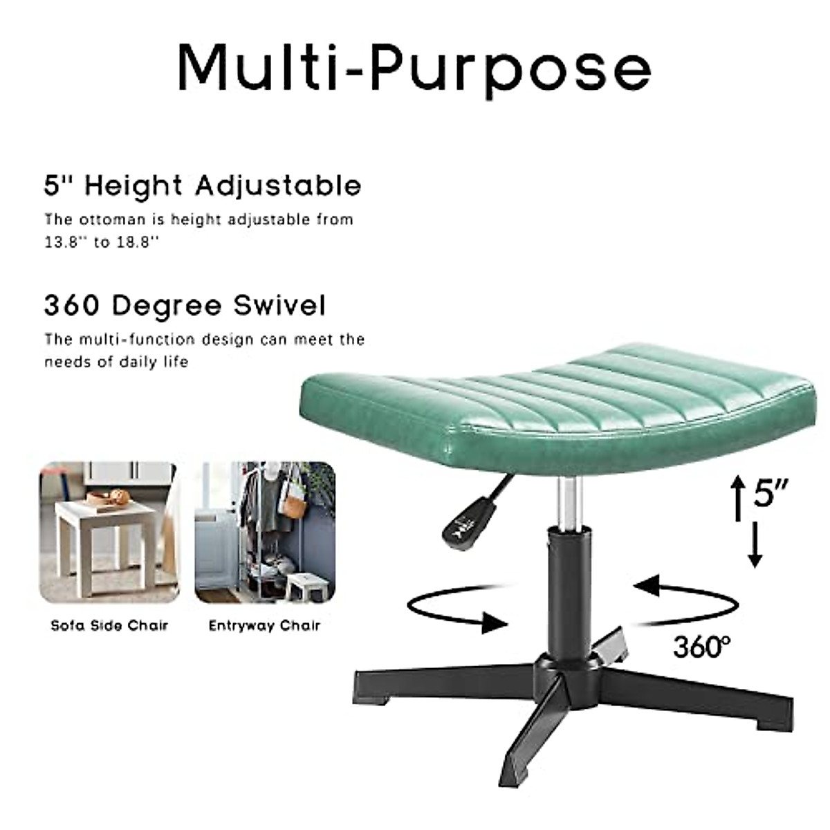 PUKAMI Armless Desk Chair No Wheels with Ottoman&Lumbar Support,PU Leather Padded Modern Swivel Home Office Chair,Height Adjustable Wide Seat Cross Legged Computer Task Chair for Living Room (Tiffany)