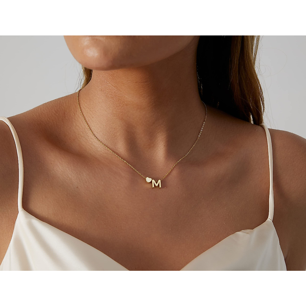 JECOMY Dainty Initial Necklaces for Women 14K Gold Plated Heart Letter Necklace Personalized Initial Heart Pendant Necklace Tiny Letter Name Necklaces