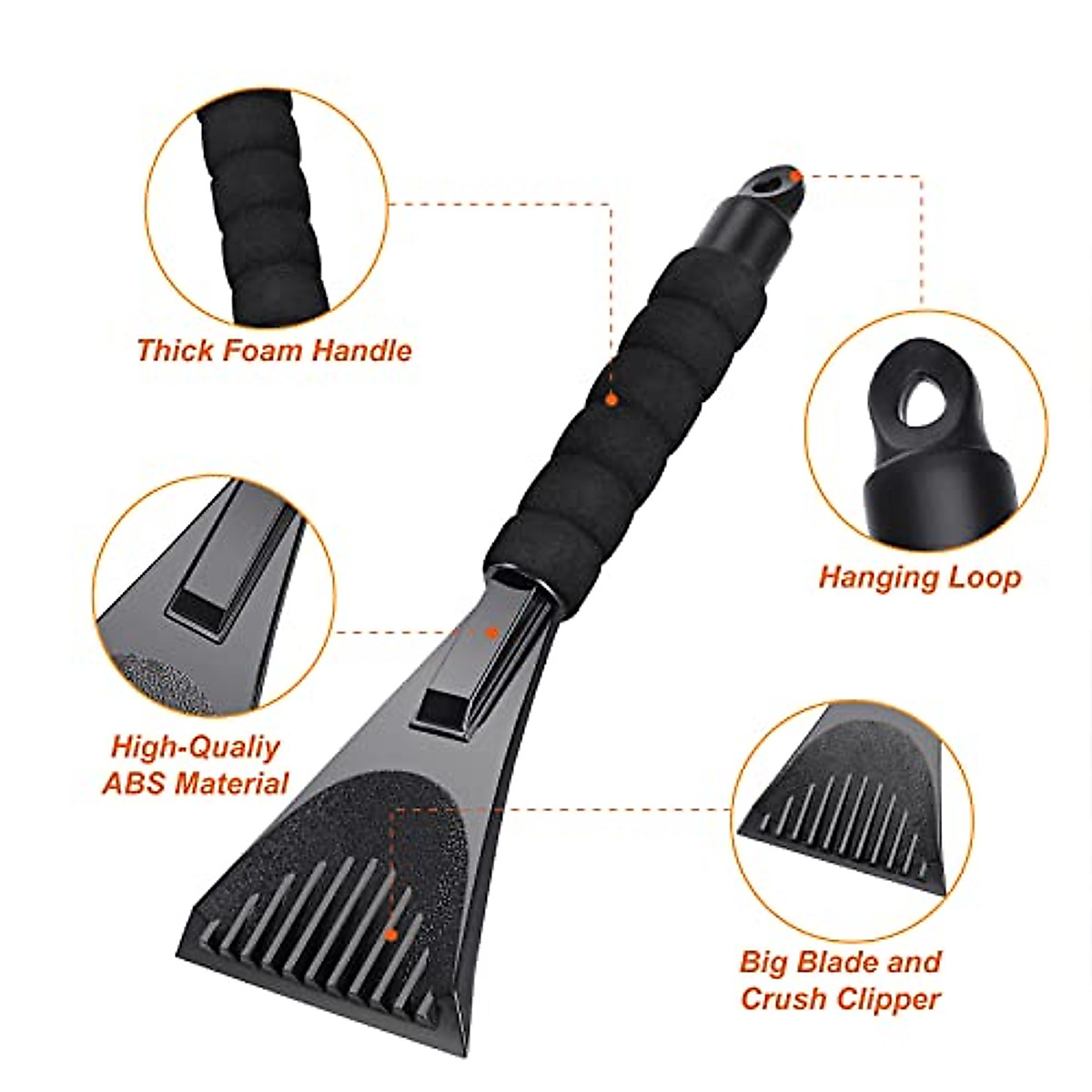 Oversized Ice Scrapers, Car Windshield Snow Scraper with Ergonomic Foam Grip, Window Frost Remover Brush for Truck SUVs-No Scratch,Ideal for Christmas Stocking Stuffers White Elephant Gifts