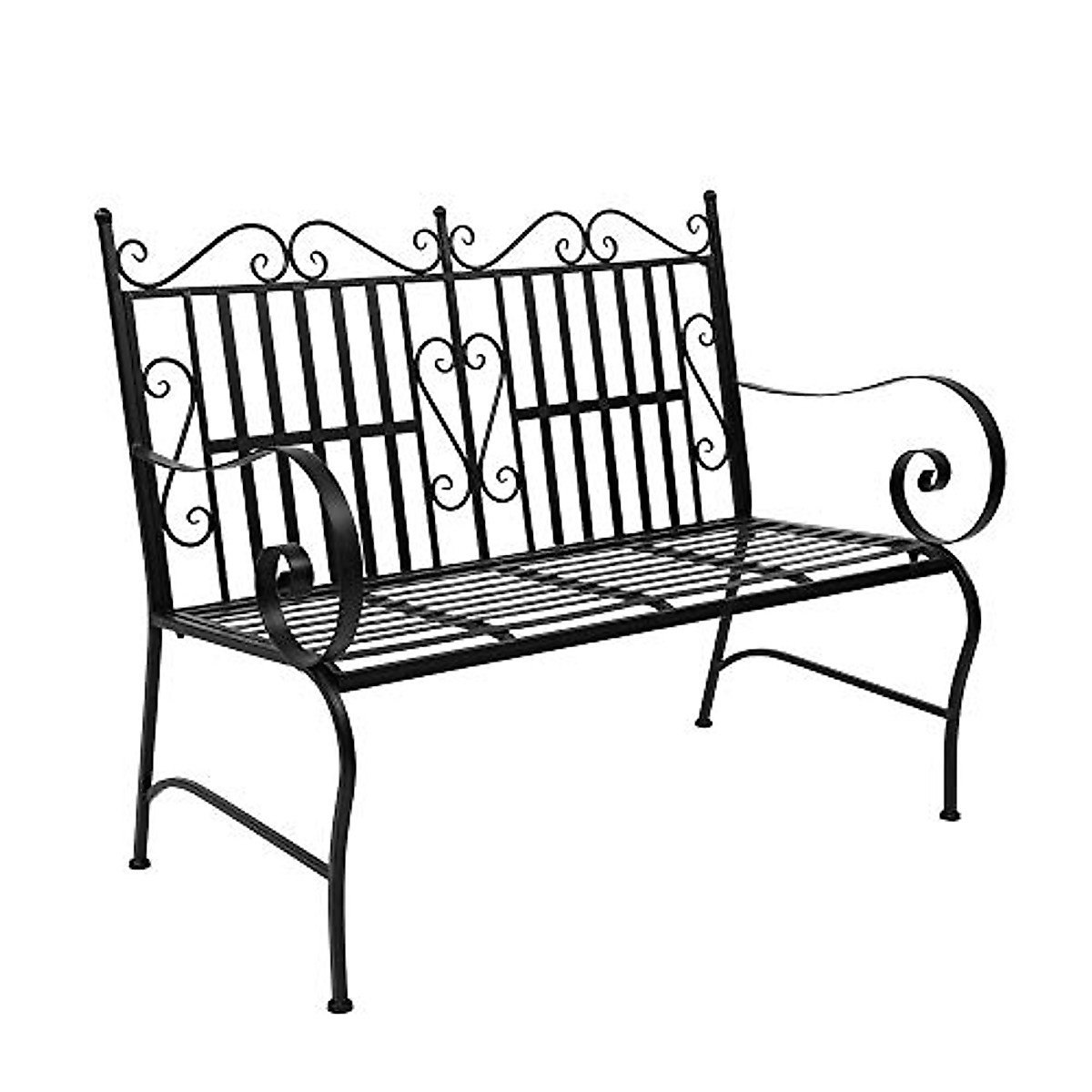 Knocbel 44.5" Metal Outdoor Bench Patio Garden Porch Chair Loveseat with Armrests (Black)
