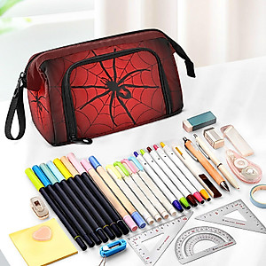 Fisyme Halloween Spider Web Pencil Case Large Capacity Pencil Pouch Pen Bags Box Big Makeup Pencil Case Organizer
