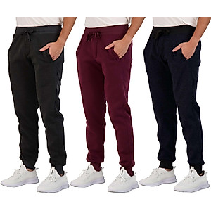 Real Essentials Mens Joggers Sweatpants Fleece Pants Sweat Clothing Pockets Baggy Elastic Cuffed Workout Bottom Athletic Soft Warm Winter Jogging Gym Active Track Work Tapered, Set 4, XL, Pack of 3