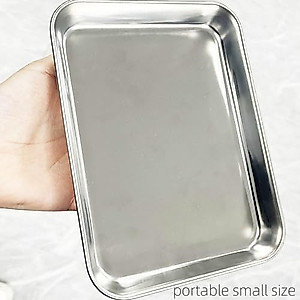 Lyellfe 6 Pack Stainless Steel Kids Plates, Metal Food Tray Plate, 7''L x 5''W Small Baking Sheets for Oven, Food Safe Smooth Polished for Adults, Kids, Picky Eaters, Campers, Hand Project