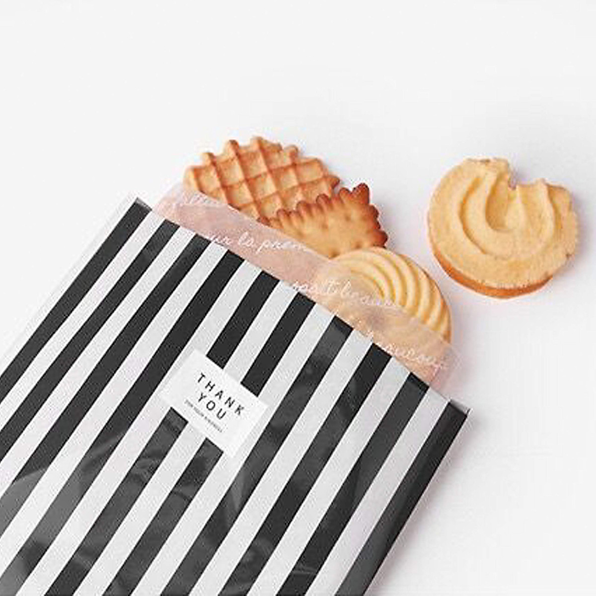 Clear Plastic Cellophane Treat Bags - Black White Stripes Party Favors Cello Bags Wedding Baby Shower Birthday Party Cookie Candy Treat Favors Bags, 100pc