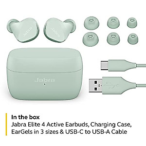 Jabra Elite 4 Active in-Ear Bluetooth Earbuds – True Wireless Earbuds with Secure Active Fit, 4 Built-in Microphones, Active Noise Cancellation and Adjustable HearThrough Technology – Mint