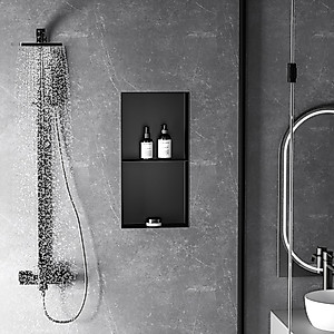 Neodrain 24X12Inch Shower Niche, Black Wall Niche Stainless Steel Wall Niche NO Tile Needed Recessed Niche Shower for Bathroom Storage