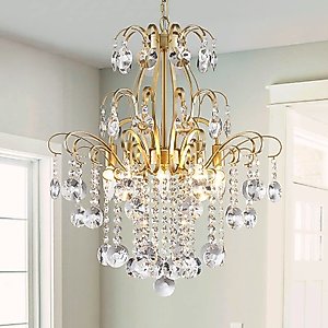 WUZUPS Crystal Chandelier 5-Light Pendant Ceiling Light Modern Lighting Fixture for Bedroom Hallway Bar Kitchen Bathroom, H 22.6'' x W 19.2'', E12 Base, Gold