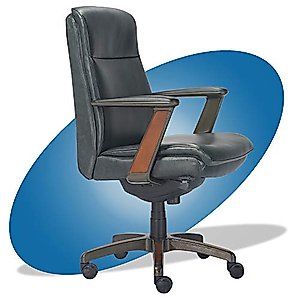 La-Z-Boy Dawson Modern Executive Office, Adjustable High Back Ergonomic Computer Chair with Lumbar Support, Black Bonded Leather with Wood Inlay