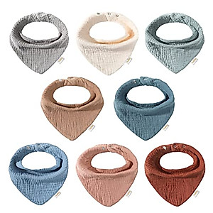 YeaYee 8Pcs Muslin Baby Bandana Bibs for Boys Girls, Six-Layer Soft Cotton Bibs, Drool Bibs with Adujustable Metal Snap Closure, Gender-Neutral bibs for drooling and teething