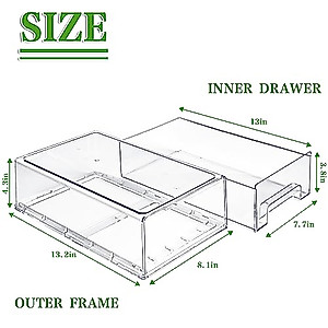 Totexil Fridge Drawers, 2 Pack Clear Stackable Pull Out Refrigerator Organizer Bins, BPA-Free Plastic Pantry Organization and Storage, Clear Storage Bins with Drawers for Kitchen Cabinet Office(Large)