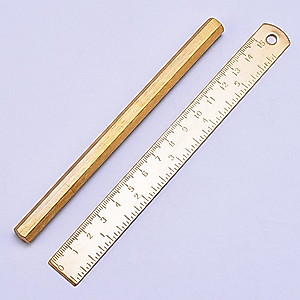EKLOEN Six-Edge Solid Brass Pen with Centimetre Ruler, EDC Pocket Pen Signature Pen Ballpoint Pen