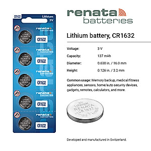 Renata CR1632 Batteries - 3V Lithium Coin Cell 1632 Battery (10 Count)