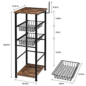 Bathroom Storage Cabinet Free Standing Units Organizer Shelf Floor Storage Tower with Drawers 4 Tier Shelving Rack with Paper Bar Narrow Storage Shelves for Bath Living Room Washroom, Farmhouse Brown