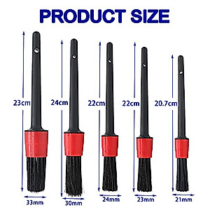 YSY 5PCS Car Detailing Brushes Cleaning Brush Set for Cleaning Wheels Tire Interior Exterior Leather Air Vents Car Cleaning Kit Tool(A) (Black + Red)