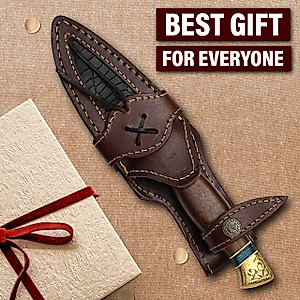 Huntex Smith 9.15” Hunting Knife, Handmade Damascus hunting knives with Sheath Non-Slip Grip,Balanced fixed blade,Best for outdoor,indoor Skinning,Survival Ideal Gift (Brass Guards)