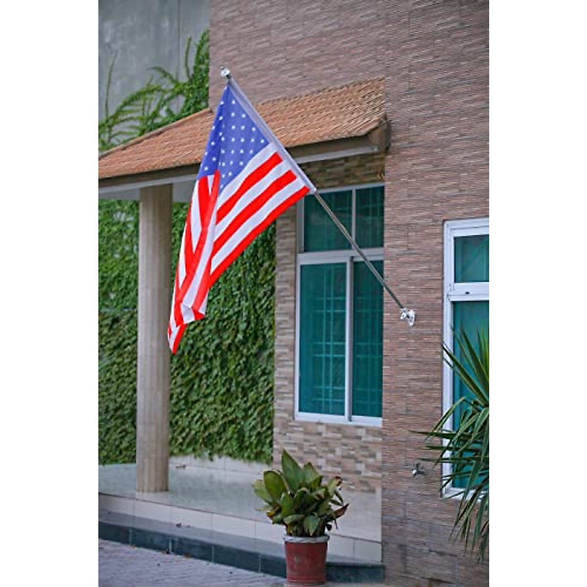 MoXwo 1" Dual Metal Flag Pole Holder for Outside House with 3 Fixing Clamps - Heavy Duty Aluminum Alloy Flag Holder for Outside 0.75 to 1 inch - Wind & Rust Resistant Flag Pole Holders Brackets-White