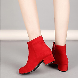 LIURUIJIA Booties for Women Low Heel Suede Ankle Boots Lined Winter Short Dress Boots Red 38(38/US7.5)