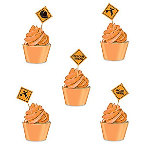 Beistle, 2 1/2-Inch, Orange/Black Construction Sign Food Picks