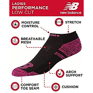 New Balance Women's Athletic Socks - Cushion Low Cut Ankle Socks (6 Pack), Size 4-10, White Assorted