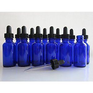 Yesker B36-12 Cobalt Glass Bottles with Glass Eye Dropper, 1 oz Capacity, Blue (Pack of 12)