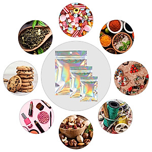 ISKYBOB 100 Pieces Resealable Mylar Zip Lock Bags Rainbow Flat Foil Pouches Smell Proof Food Storage Gift Package Supplies, S