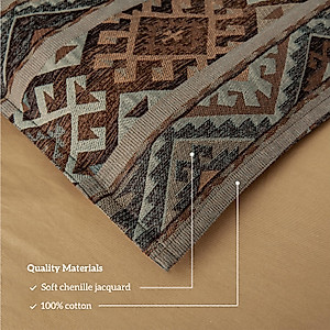 Paseo Road by HiEnd Accents Rio Grande 7 Piece Duvet Cover Set, Super King, Brown Faux Leather, Southwestern Luxury Bedding Set, 1 Duvet, 1 Bed Skirt, 2 Pillow Shams, 2 Euro Shams, 1 Neckroll Pillow