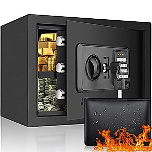 1.0 Cubic Safe Box Fireproof Waterproof with Digital Keypad Key, Anti-Theft Fireproof Safe with Fireproof Money Bag, Security Home Safe for Pistol Money Medicine Important Documents