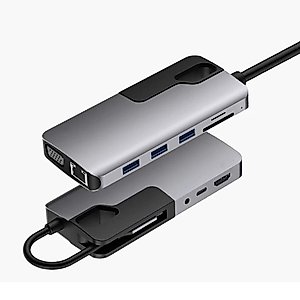 GPPZM USB C HUB TypeC to USB 3.0 HUB HDMI-compatibe VGA Adapter 3 Dock 3.5mm Audio RJ45 Adapter