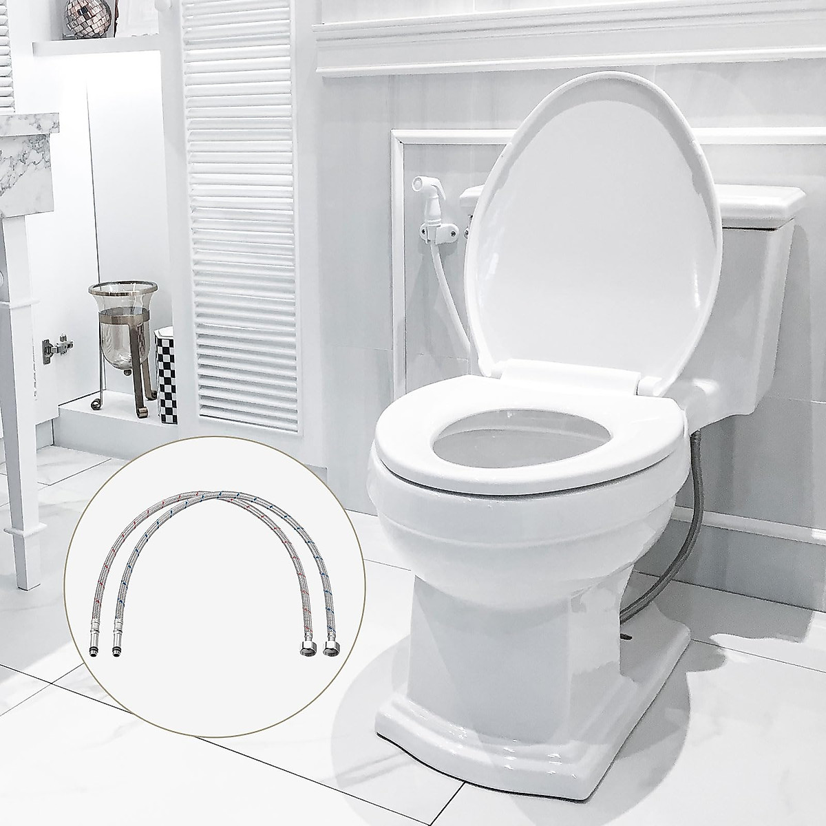 uxcell 24 Inch Long Faucet Supply Line Connector, 2pcs G1/2 Female Compression Thread x M10 Male Connector Braided 304 Stainless Steel Water Supply Hose