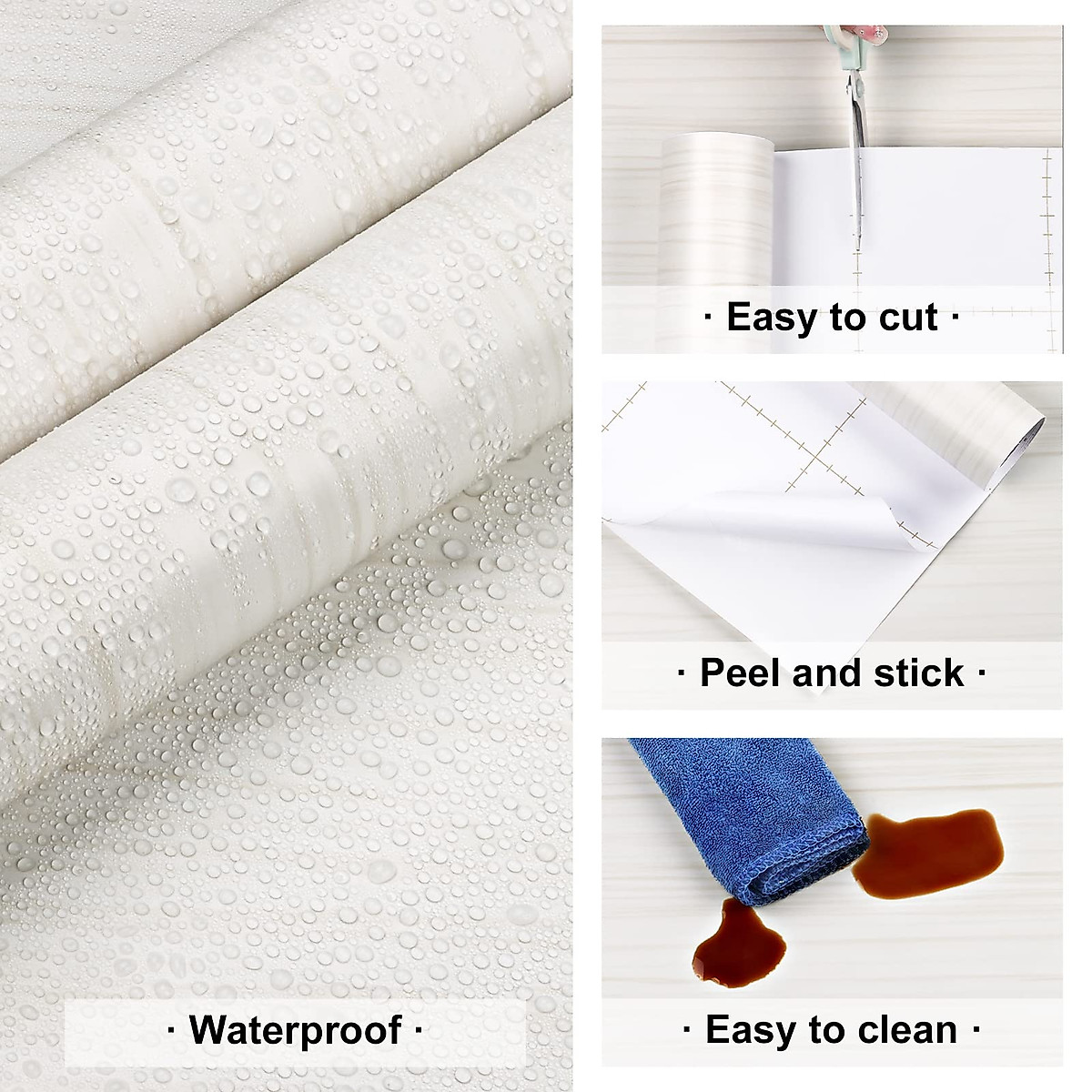 Skyblur White Wood Grain Vinyl Wallpaper, 24"x 118", Peel & Stick, Self Adhesive, Removable, Multi-Purpose, Kitchen, Bathroom, Living Room, Stain Resistant