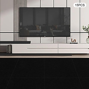 YUNLAIGOTOP 24” x 24” Indoor/Outdoor 0.18" Peel and Stick Carpet Tile, Commercial &Home Carpet Tiles, 15 Pcs Peel and Stick Carpet Tiles, Durable Stick on Floor Tiles for Wood/Ceramic Floors (Black)
