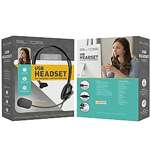 SLIDE Premium Wired Headset for Computers & Smartphones | Flexible Boom Mic | Dual Adapter Mic & Audio Splitter | On-Cord Volume Control | 3.5mm Connector | Home, Office & Gaming Headphones