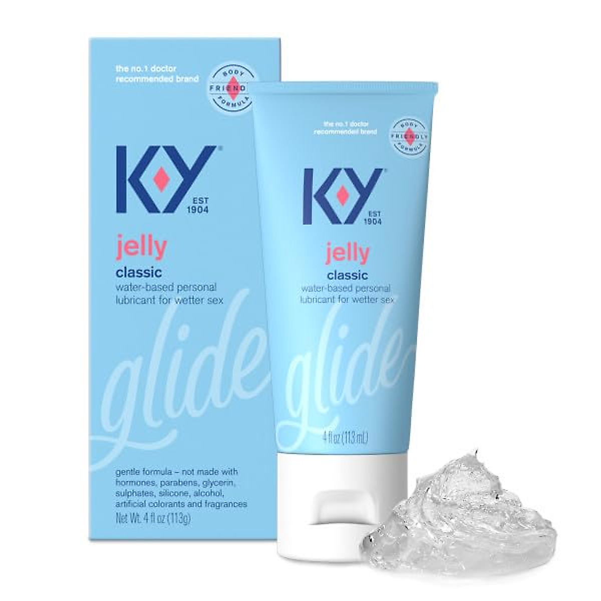 K-Y Jelly Lube, Personal Lubricant, Water Based Formula, Safe to Use with Latex Condoms, For Men, Women and Couples, 4 FL OZ (Pack of 4)