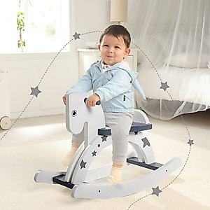 labebe - Wooden Rocking Horse, Baby Wood Ride On Toys for 1-3 Year Old, Grey Rocker Toy for Kid, Toddler Ride Animal Indoor/Outdoor, Boy&Girl Rocking Animal, Infant Ride Toy, Christmas/Birthday Gift