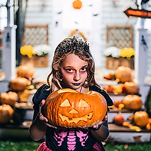 CAVETEE Black Crown for Women Gothic Crown Headpiece Halloween Decorations Birthday Tiara Vintage Rhinestones Black Baroque Queen Crown Wedding Bridal Crown Black Tiaras and Crowns for Women Girls