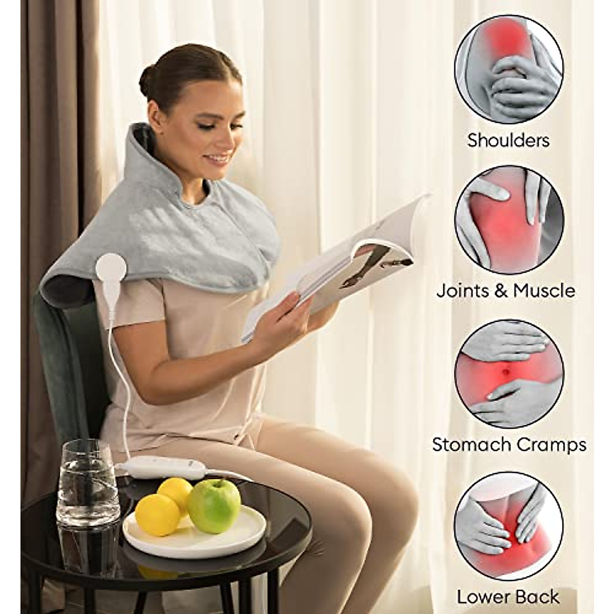 GENIANI Heating Pad for Neck and Shoulders, Large Heated Pad for Neck Pain, Shoulder Heating Wrap with 4 Auto Shut-Off, 6 Heat Settings, Gifts for Women & Man, Gifts, Dad, Pein Relief - 22"x24"