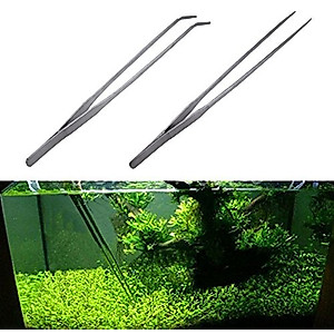 LGEGE 2pcs Long Handle Stainless Steel Straight and Curved Tweezers Nippers for Garden, Kitchen, Indoors and Outdoors