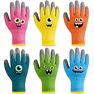 Joottuan 6 Pairs Kids Gardening Gloves Children Work Gloves Rubber Coated Garden Gloves for Kids Toddlers (Small (Age 3-5))