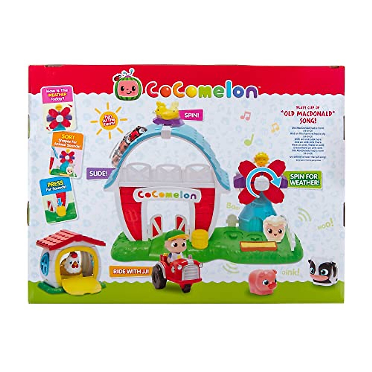 CoComelon Petting Farm Playset - Features a Farmer Figure JJ, Barn Animals, Barn Facade with Windmill, Hen House, Tractor - Sounds and Phrases - Musical -Toys for Kids, Toddlers, and Preschoolers