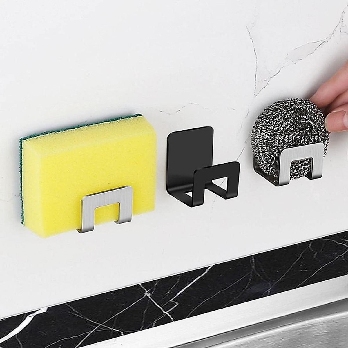 Sponge Wipe Two-Sided Cleaning Sponge Thickened Sponge Scouring Pad Stainless Steel Sponges Holder Self Adhesive Sponges Organizer Drain Racks