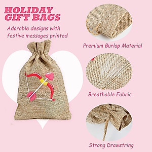 DERAYEE 36 Pcs Valentine's Day Burlap Bags, 4 x 6 Inches Heart Linen bags with Drawstring Mini Jute Candy Bags for Wedding Bridal Shower Valentine's Day Party Favors
