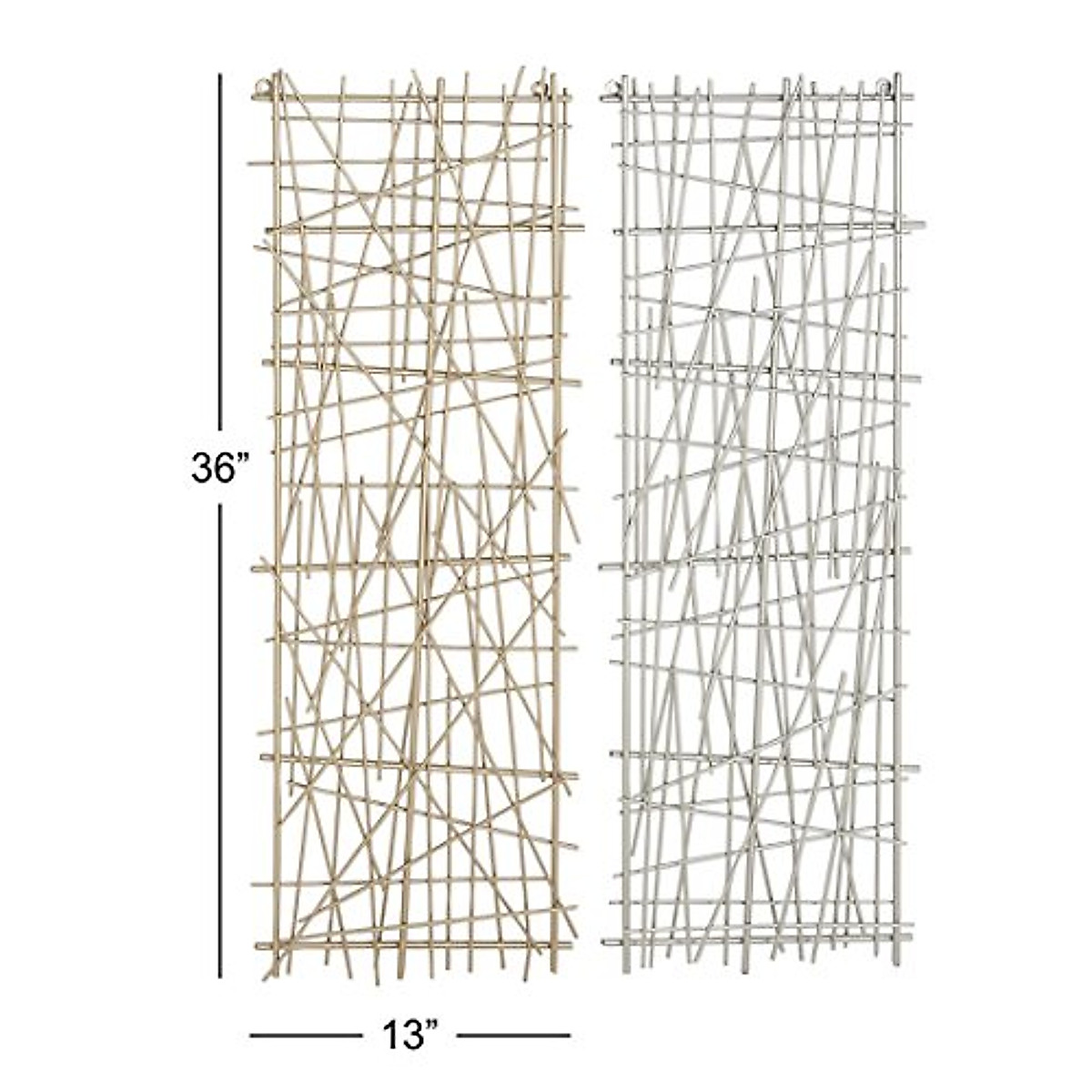 CosmoLiving by Cosmopolitan Metal Geometric Overlapping Lines Wall Decor, Set of 2 13"W, 36"H, Multi Colored