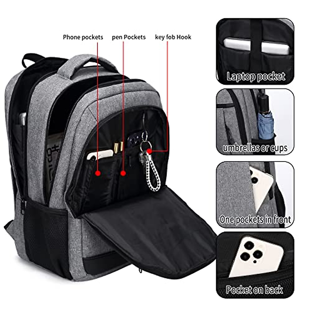 QINOL Travel Laptop Backpack, Business Anti Theft Durable Laptop Backpack with USB Charging Port, Water Resistant College Bag Computer Bag Gifts for Men Women Fits 15.6 Inch Notebook