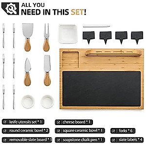 Bamboo Cheese Board and Knife Set - Extra Large Charcuterie Boards Set & Accessories, Large Wooden Cheese Platter Tray with Cutlery - Unique Housewarming, Bridal Shower, Anniversary & Wedding Gift